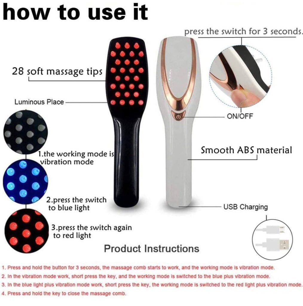 Phototherapy Hair Regrowth Brush with Scalp Massager Light – Floractive ...